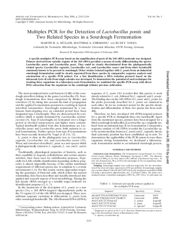 (PDF) Multiplex PCR for the Detection of Lactobacillus pontis and Two ...