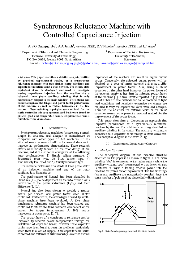 Pdf Synchronous Reluctance Machine With Controlled Capacitance Injection