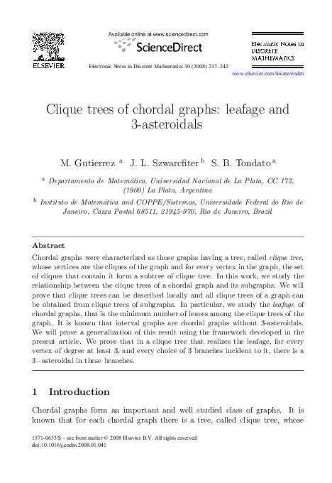 (PDF) Clique trees of chordal graphs: leafage and 3-asteroidals