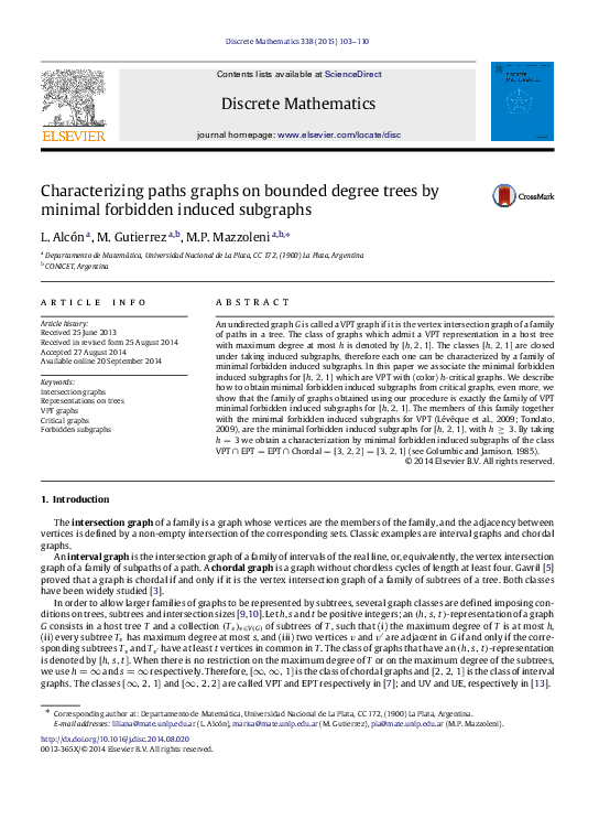Pdf Characterizing Paths Graphs On Bounded Degree Trees By Minimal Forbidden Induced Subgraphs