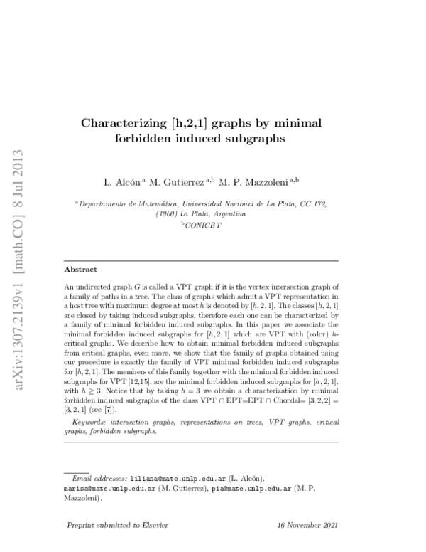 (PDF) Characterizing [h, 2, 1] graphs by minimal forbidden induced subgraphs