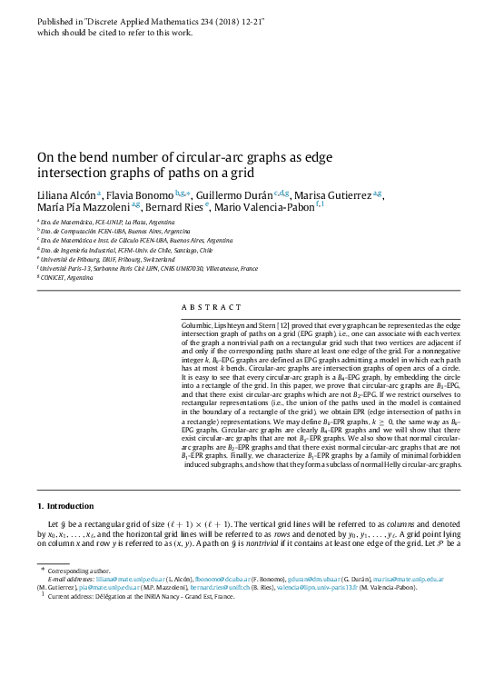 Pdf On The Bend Number Of Circular Arc Graphs As Edge Intersection Graphs Of Paths On A Grid
