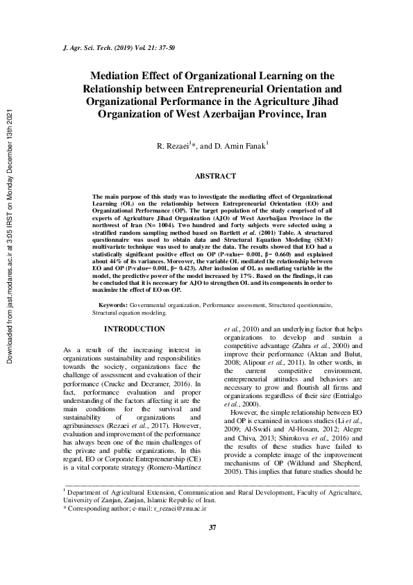 (PDF) Mediation Effect of Organizational Learning on the Relationship between Entrepreneurial ...