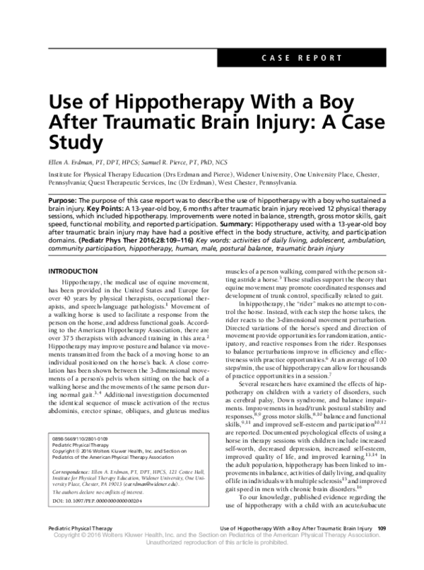 (PDF) Use of Hippotherapy With a Boy After Traumatic Brain Injury