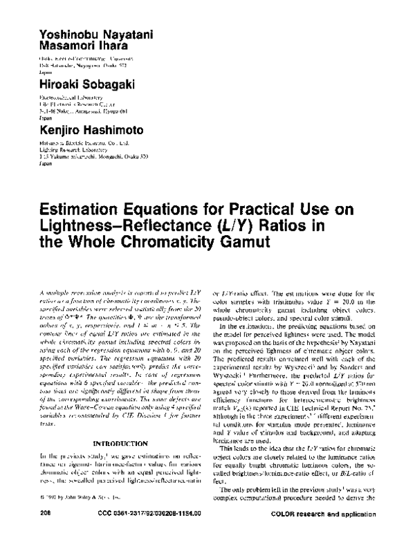 (PDF) Estimation equations for practical use on lightness-reflectance (L/Y) ratios in the whole ...