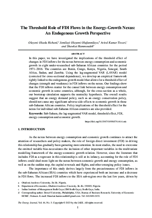 (PDF) The Threshold Role of FDI Flows in the Energy-Growth Nexus: An ...