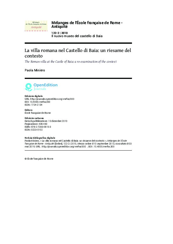 (PDF) La villa romana nel Castello di Baia: un riesame del contesto