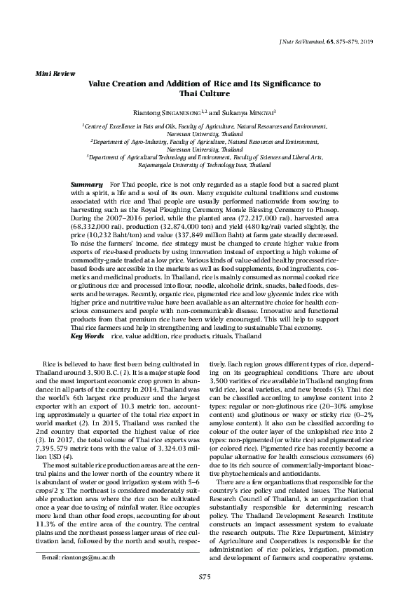 (PDF) Value Creation and Addition of Rice and Its Significance to Thai ...