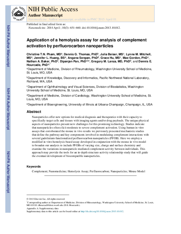 (PDF) Hemolysis Assay for Complement Analysis in PFOBs
