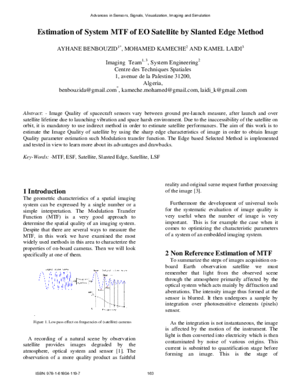 (PDF) Estimation of System MTF of EO Satellite by Slanted Edge Method