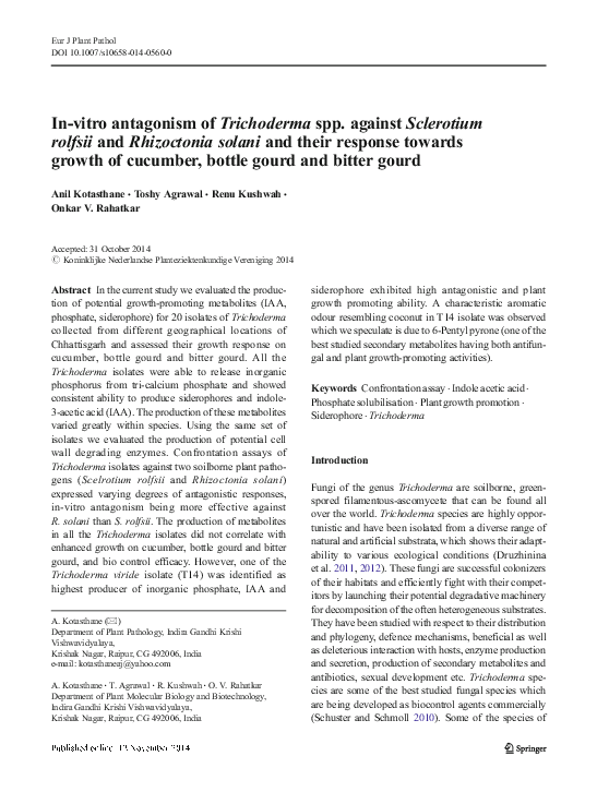 (PDF) In-vitro antagonism of Trichoderma spp. against Sclerotium rolfsii and Rhizoctonia solani ...