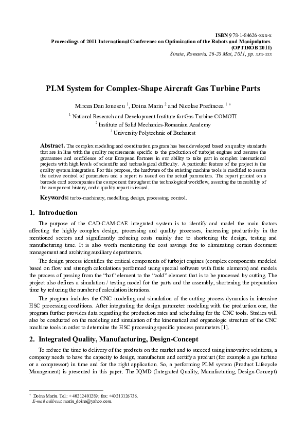 (PDF) PLM System for Complex-Shape Aircraft Gas Turbine Parts