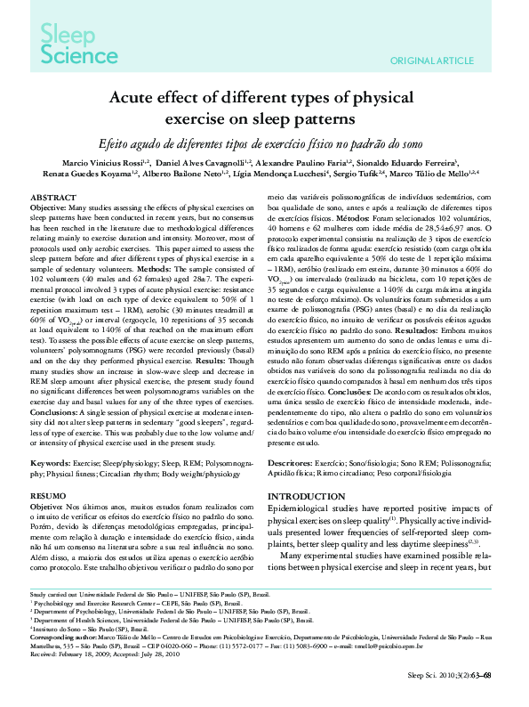 (PDF) Acute effect of different types of physical exercise on sleep patterns