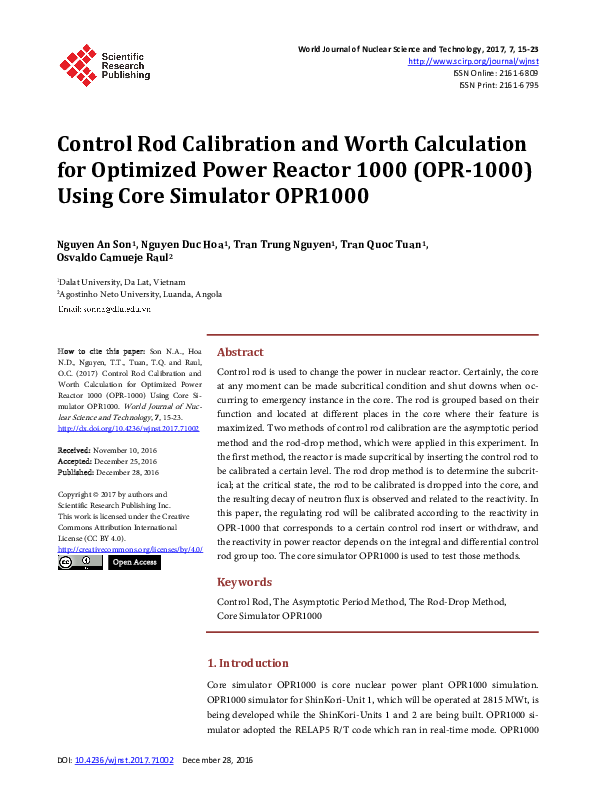 (PDF) Control Rod Calibration and Worth Calculation for Optimized Power ...