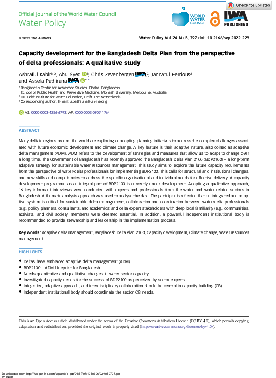 (PDF) Capacity development for the Bangladesh Delta Plan from the ...