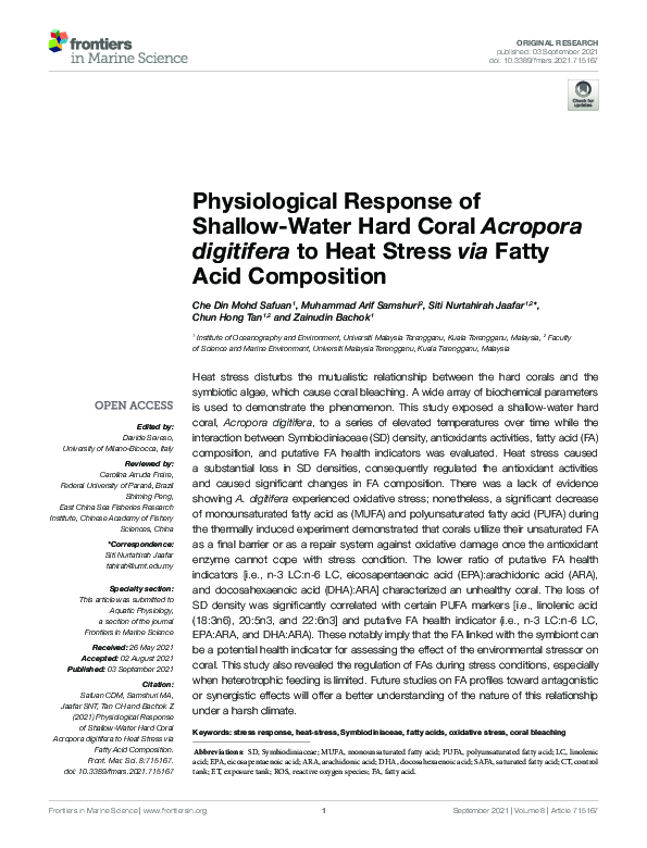 (PDF) Physiological Response of Shallow-Water Hard Coral Acropora ...