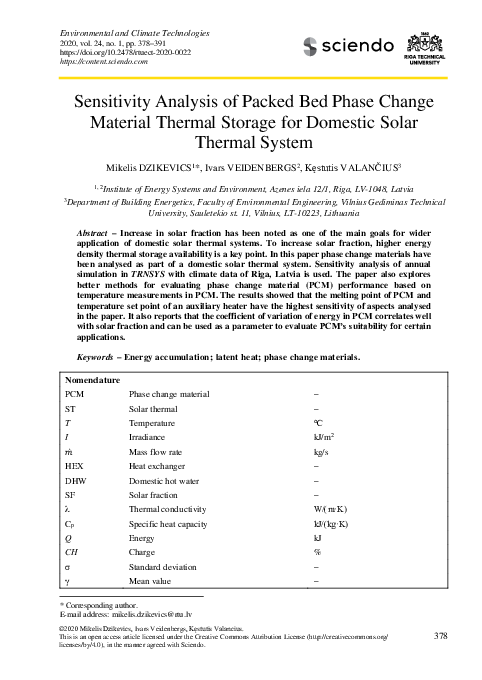 (PDF) Sensitivity Analysis of Packed Bed Phase Change Material Thermal Storage for Domestic ...
