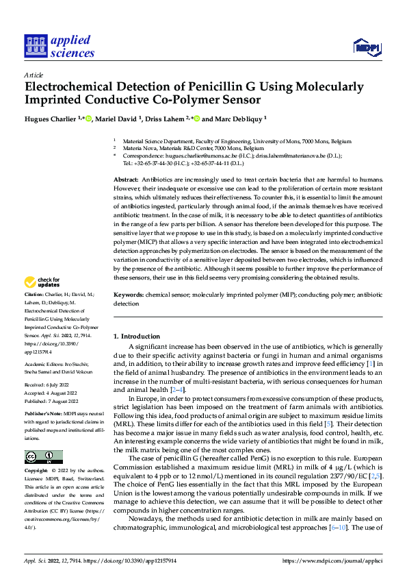 (PDF) Electrochemical Detection of Penicillin G Using Molecularly ...