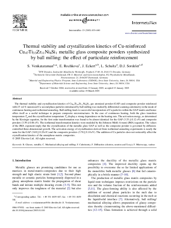 (PDF) Thermal stability and crystallization kinetics of Cu-reinforced ...