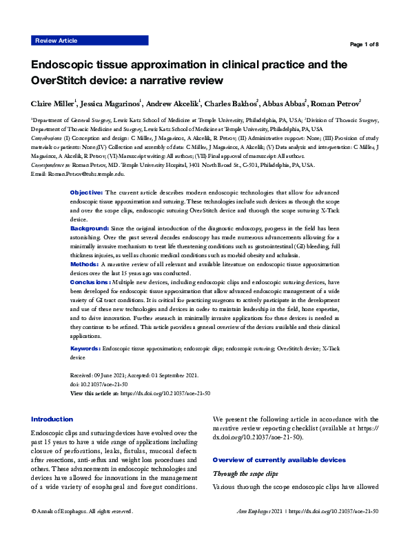 (PDF) Endoscopic tissue approximation in clinical practice and the ...