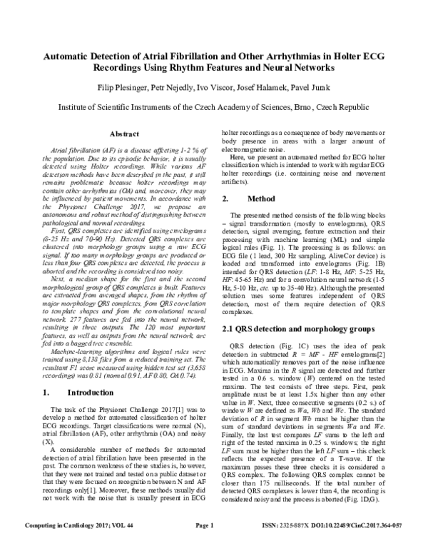 Pdf Automatic Detection Of Atrial Fibrillation And Flutter By Wave
