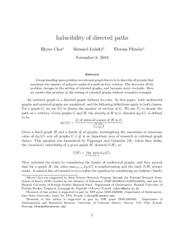 (PDF) Inducibility of directed paths | Florian Pfender - Academia.edu