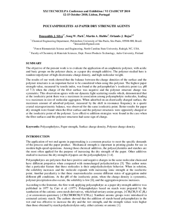 (PDF) Polyampholytes As Paper Dry Strength Agents