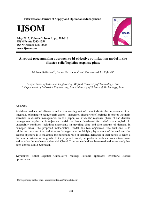 (PDF) A Robust Programming Approach to Bi-objective Optimization Model ...