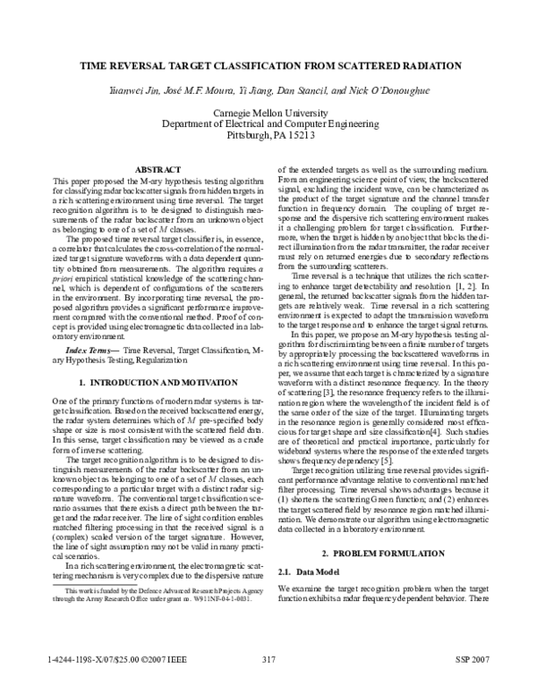 (PDF) Time Reversal Target Classification from Scattered Radiation