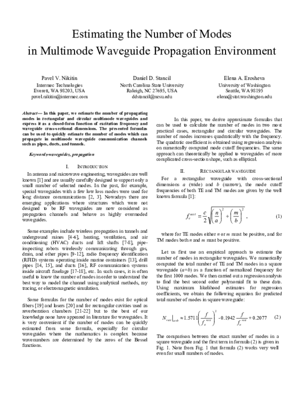 Pdf Estimating The Number Of Modes In Multimode Waveguide Propagation
