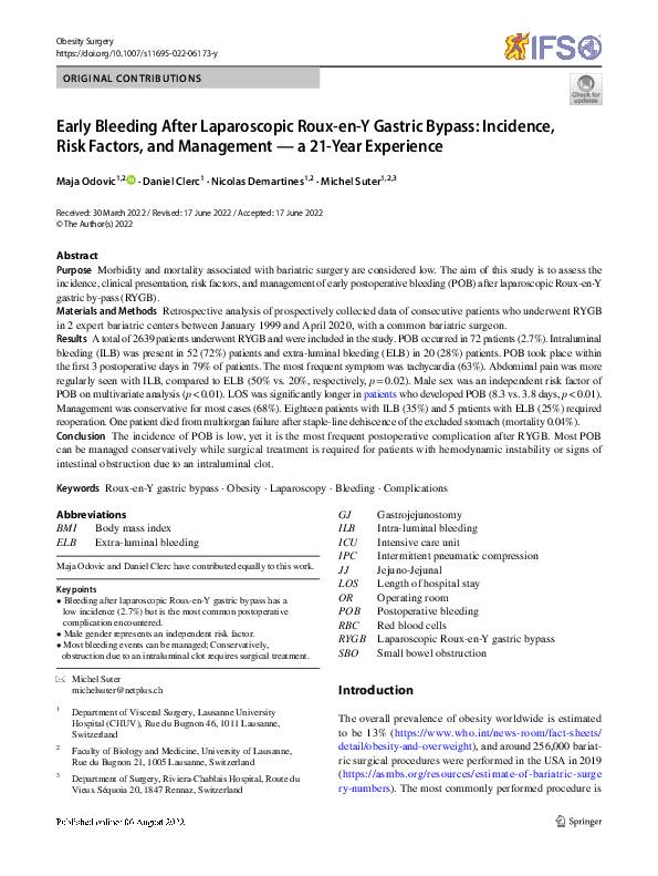 (PDF) Early Bleeding After Laparoscopic Roux-en-Y Gastric Bypass ...