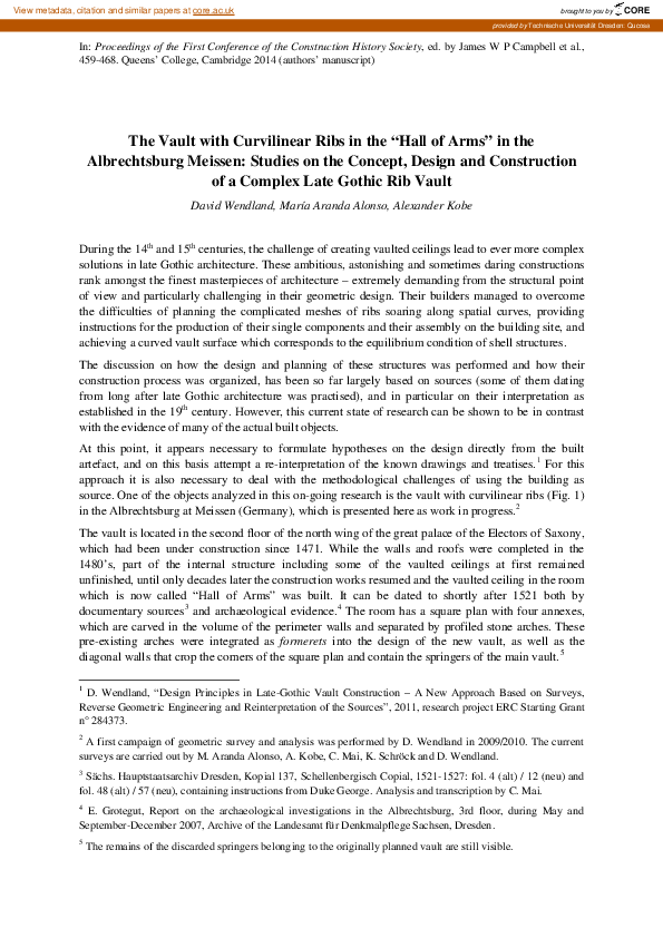 (PDF) The Vault with Curvilinear Ribs in the "Hall of Arms" in the ...