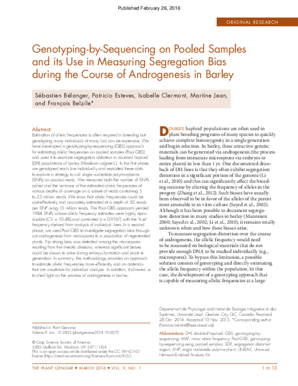 (PDF) Pool-GBS for allelic frequency in barley