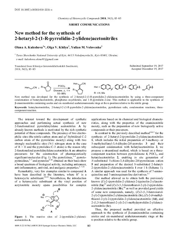 (PDF) New method for the synthesis of 2-hetaryl-2-(1-R-pyrrolidin-2 ...