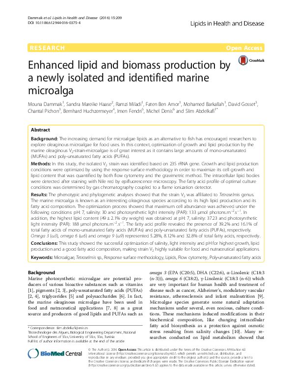 (PDF) Enhanced lipid and biomass production by a newly isolated and identified marine microalga