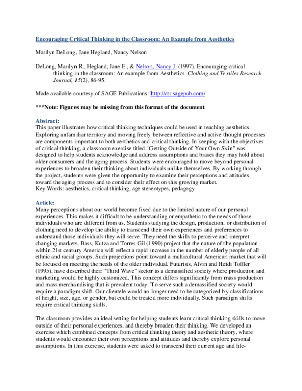 (PDF) Encouraging Critical Thinking in the Classroom: An Example from ...