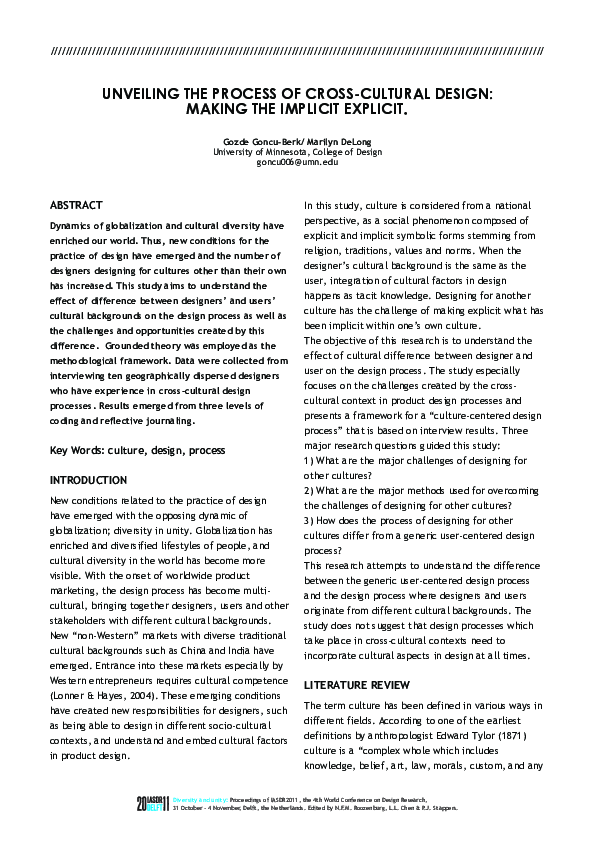 (PDF) Unveiling the Process of Cross-cultural Design: Making the ...