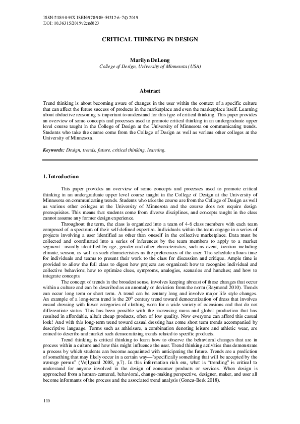 (PDF) Critical Thinking in Design
