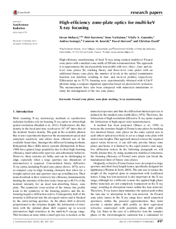 (PDF) High-efficiency zone-plate optics for multi-keV X-ray focusing