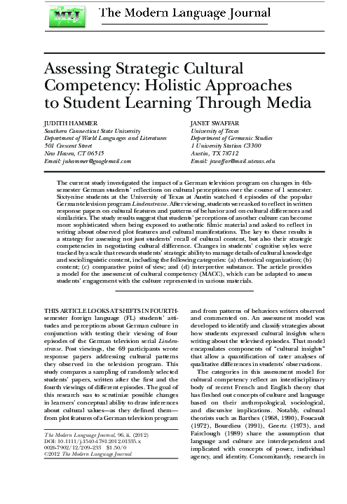 (PDF) Assessing Strategic Cultural Competency: Holistic Approaches to ...