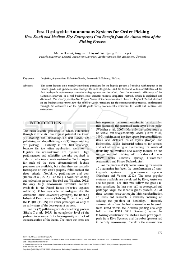 (PDF) Fast Deployable Autonomous Systems for Order Picking - How Small ...