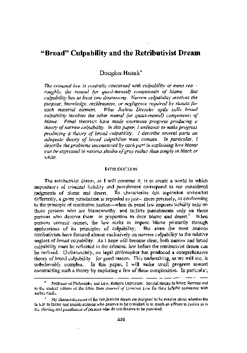 (PDF) Broad" Culpability and the Retributivist Dream