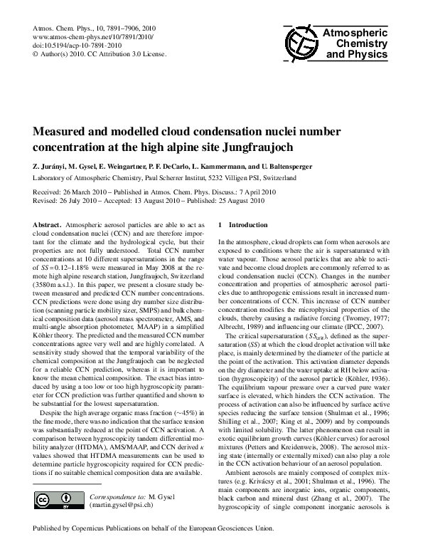 (PDF) Measured and modelled cloud condensation nuclei number concentration at the high alpine ...