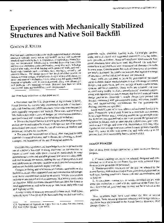 (PDF) Experiences with Mechanically Stabilized Structures and Native ...