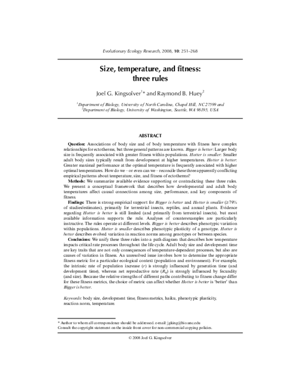 (PDF) Size, temperature, and fitness: three rules