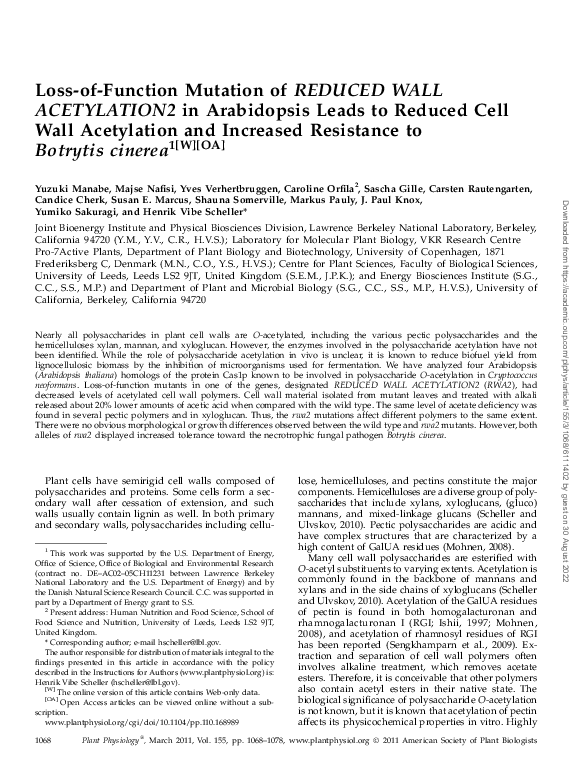 (PDF) Loss-of-Function Mutation of REDUCED WALL ACETYLATION2 in ...