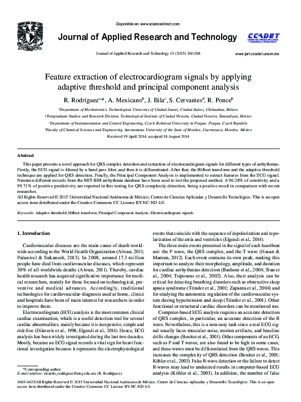 (PDF) Feature extraction of electrocardiogram signals by applying adaptive threshold and ...