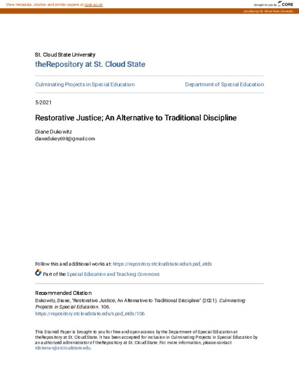 (PDF) Restorative Justice; An Alternative to Traditional Discipline