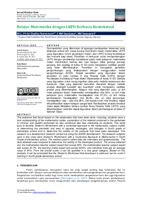 (PDF) Belajar Matematika dengan LKPD Berbasis Kontekstual