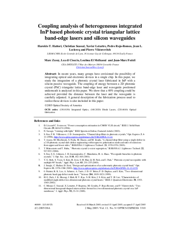 (PDF) Coupling analysis of heterogeneous integrated InP based photonic crystal triangular ...